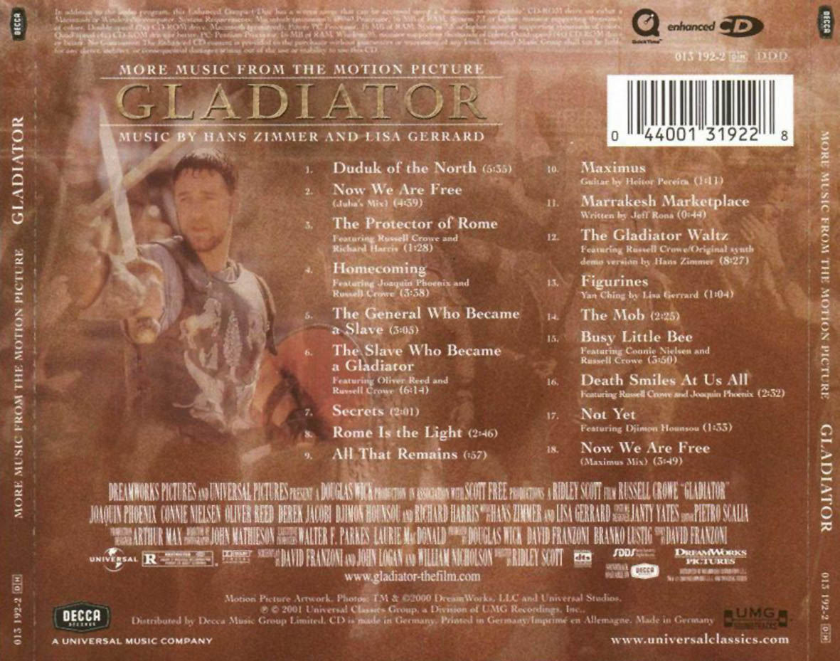 Car tula Trasera de Bso Gladiator (More Music From Gladiator) - Portada
