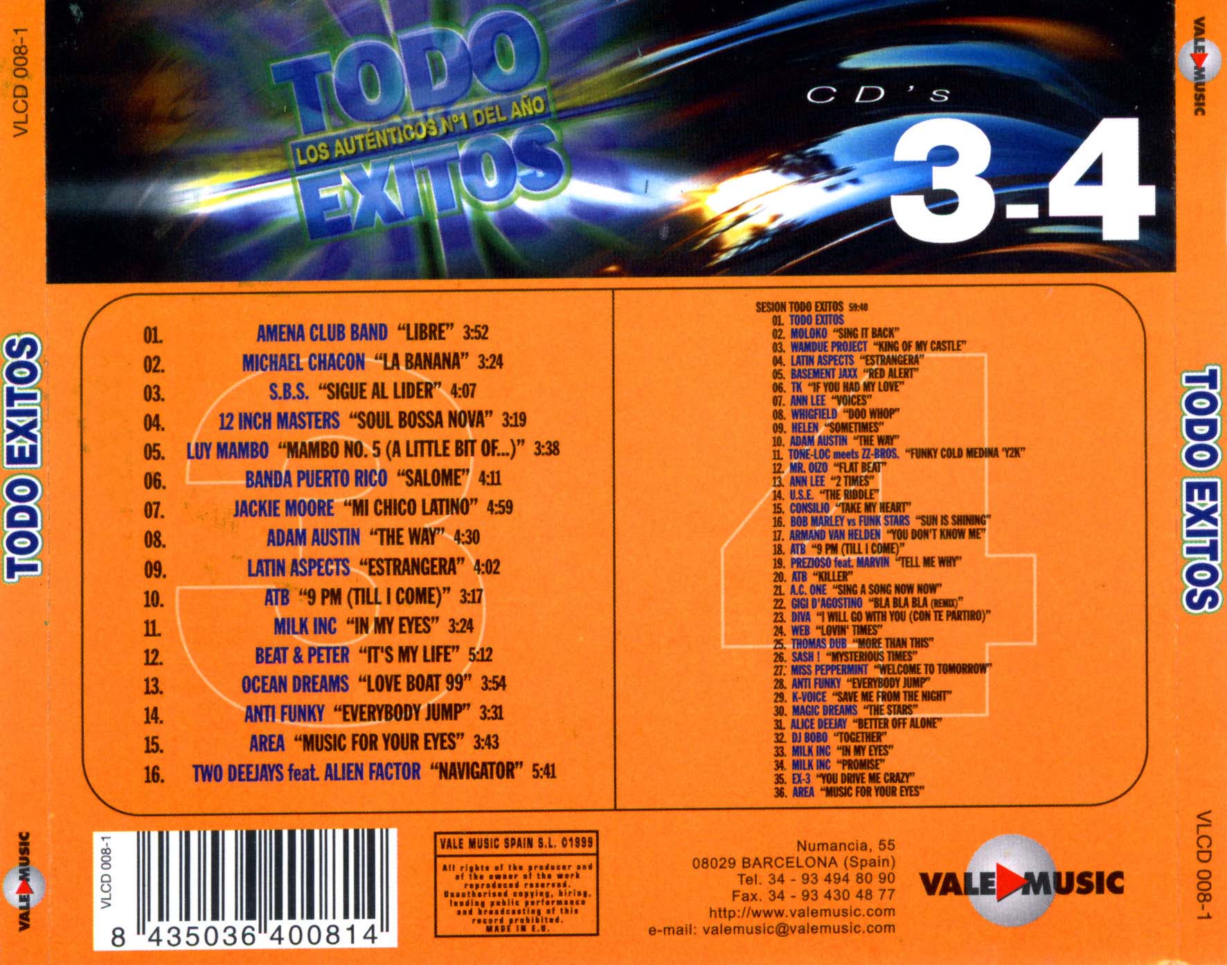 Car tula Trasera de Todo Exitos '99 Cd 3 Y 4 - Portada