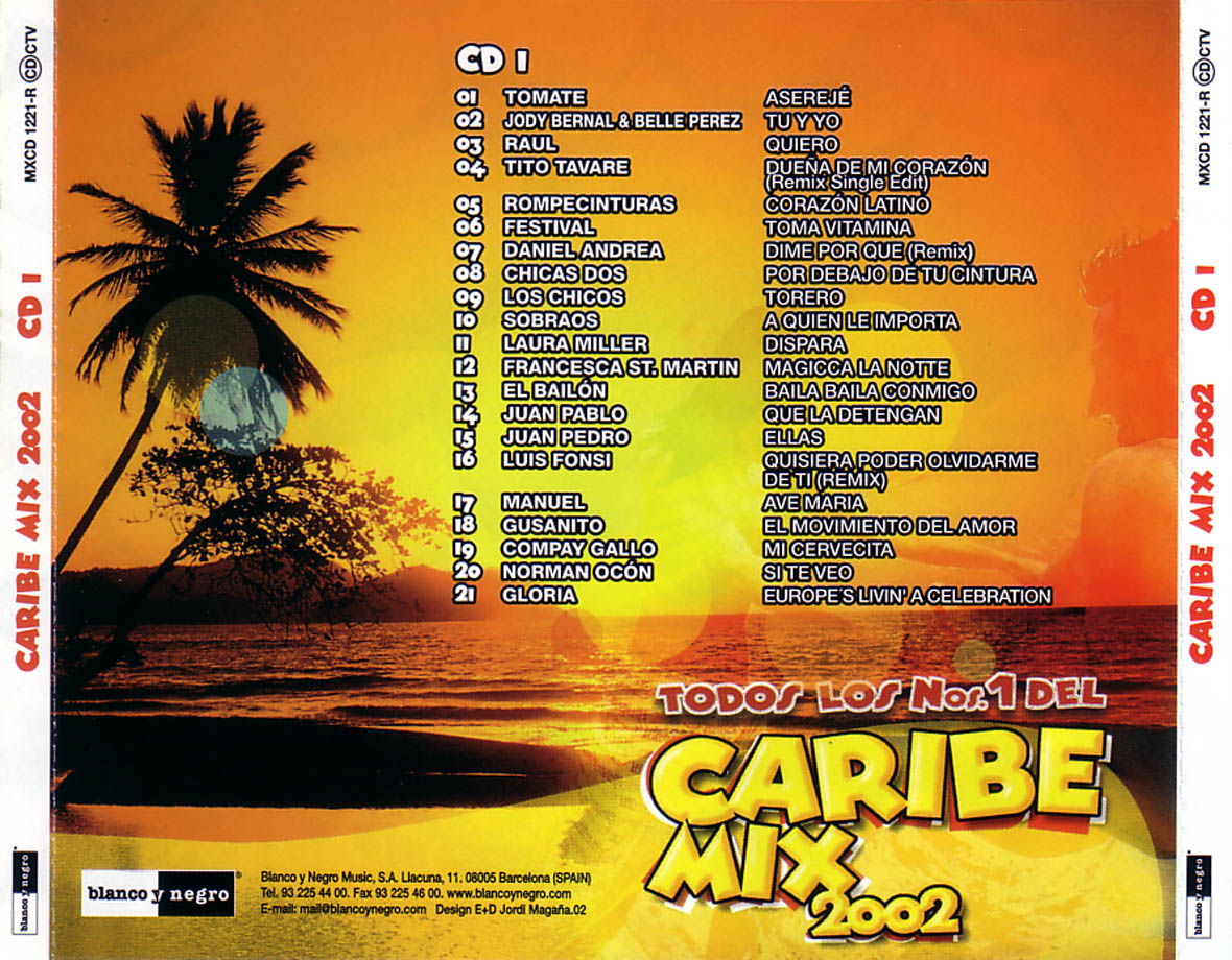 Car tula Trasera de Todos Los N 1 Del Caribe Mix 2002 Cd 1 - Portada